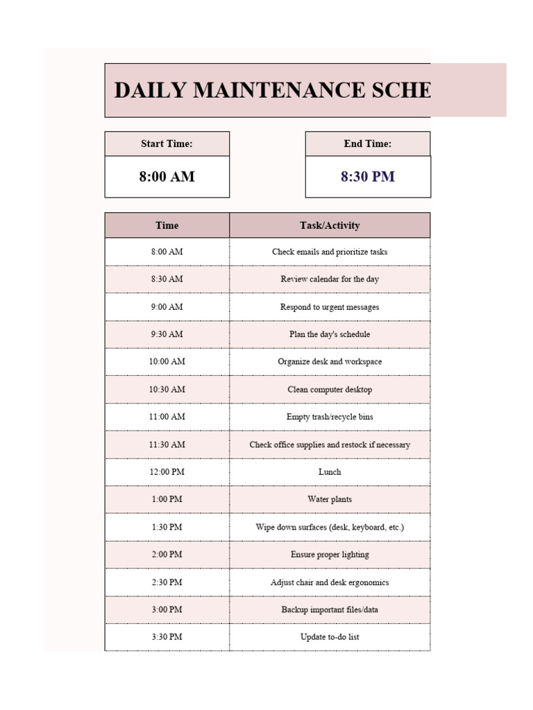 Daily Maintenance Schedule Template | PDF | Software | System Software