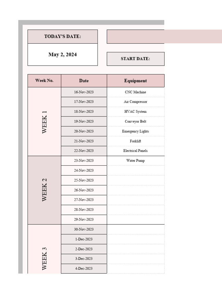 52 Week Preventive Maintenance Schedule Template | PDF | Mechanical ...