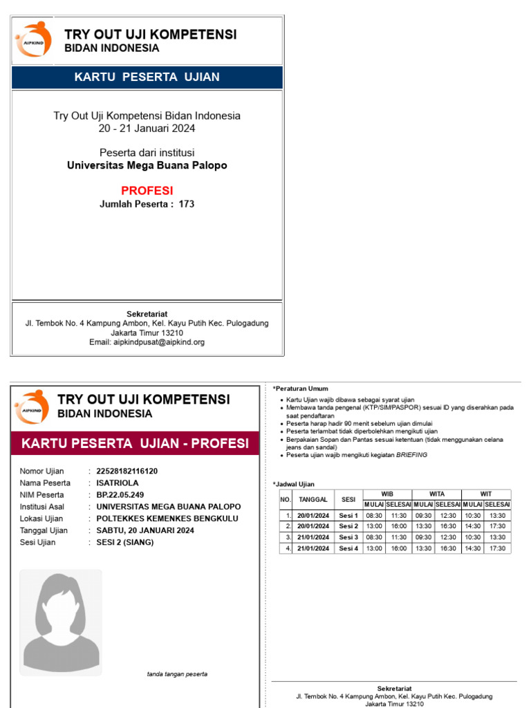 Kartu Pesrta TRYOUT UKOM 2024 Agkatan 2022 | PDF