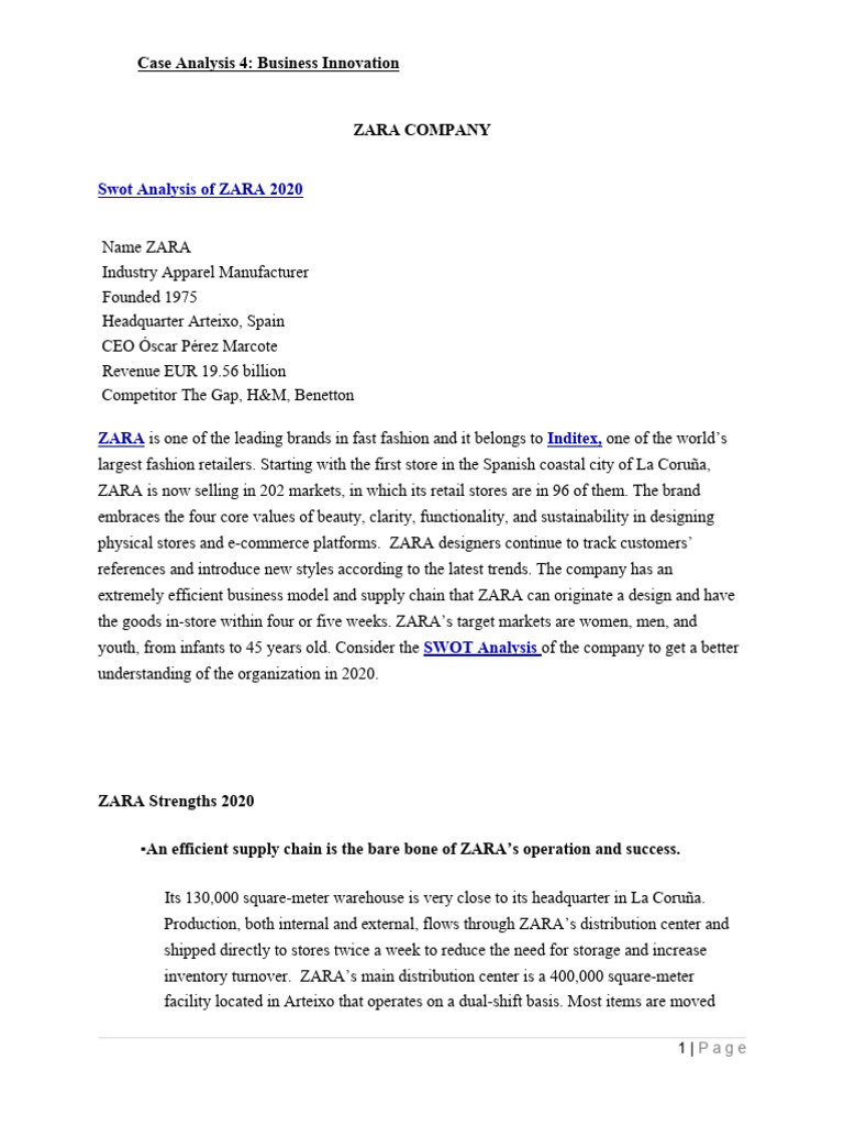 ZARA's 2020 SWOT Analysis and Innovations | PDF | Business Economics ...
