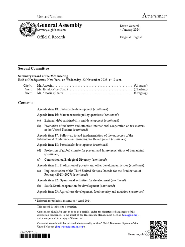 UN Second Committee Meeting Summary | PDF | Sustainability ...