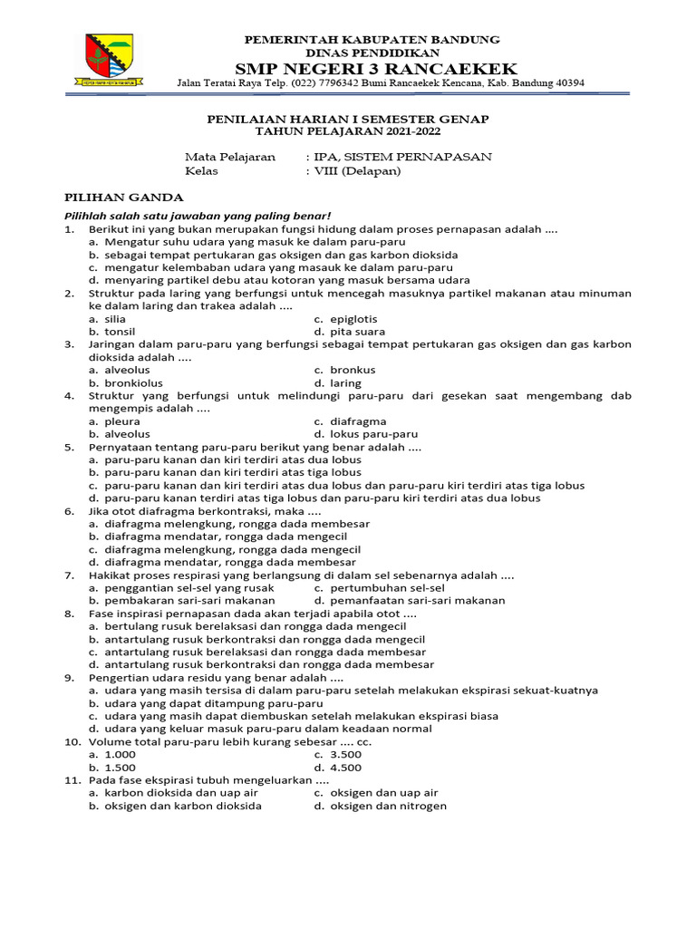 Soal PH IPA Sistem Pernapasan | PDF