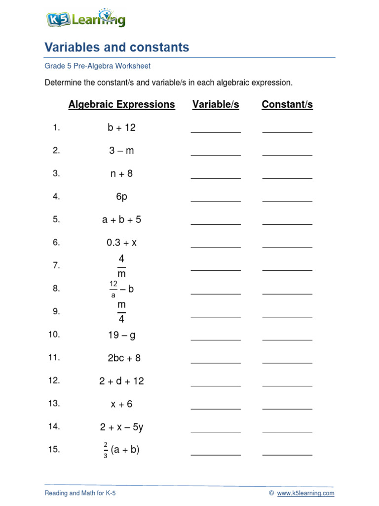 Grade 5 Pre-Algebra Practice | PDF | Mathematics | Algebra