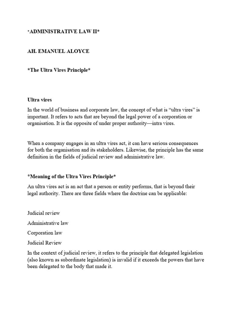Understanding Ultra Vires in Law | PDF | Judicial Review ...
