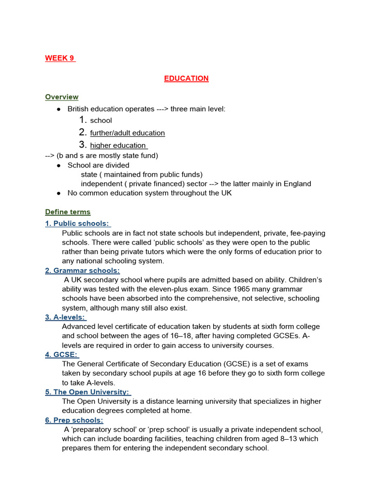 Week 9 Education: 1. Public Schools | PDF | Schools | Agriculture