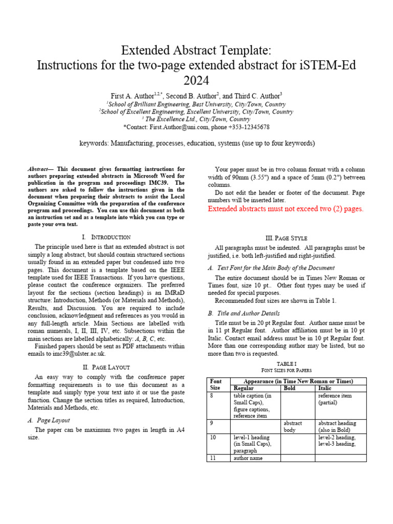 iSTEMED 2024 Extended Abstract Template | PDF | Page Layout | Abstract ...