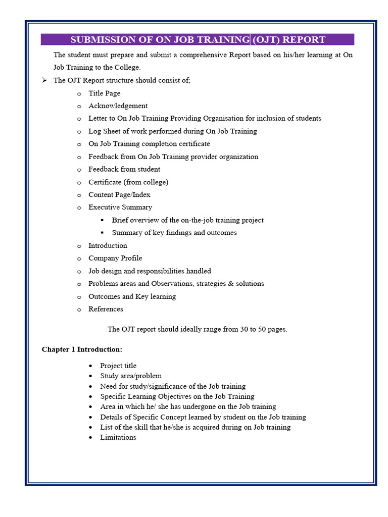 On Job Training Report Guidelines | PDF | Vocational Education | Learning