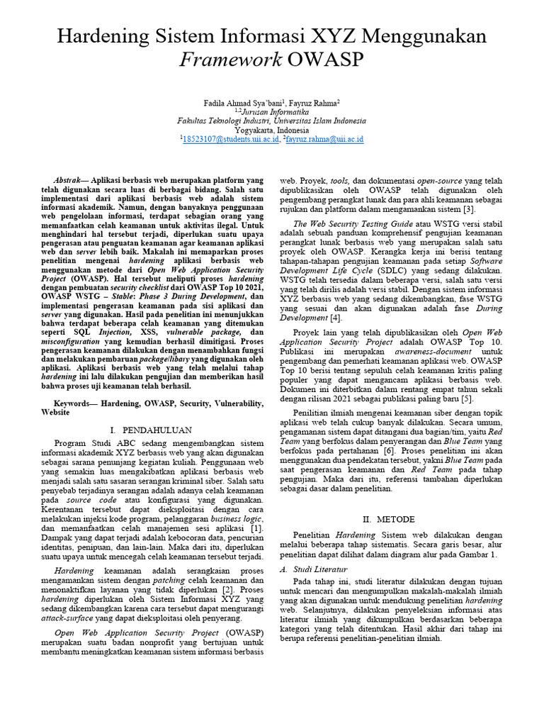 Hardening Sistem Informasi XYZ Menggunakan Framework OWASP | PDF | Komputer