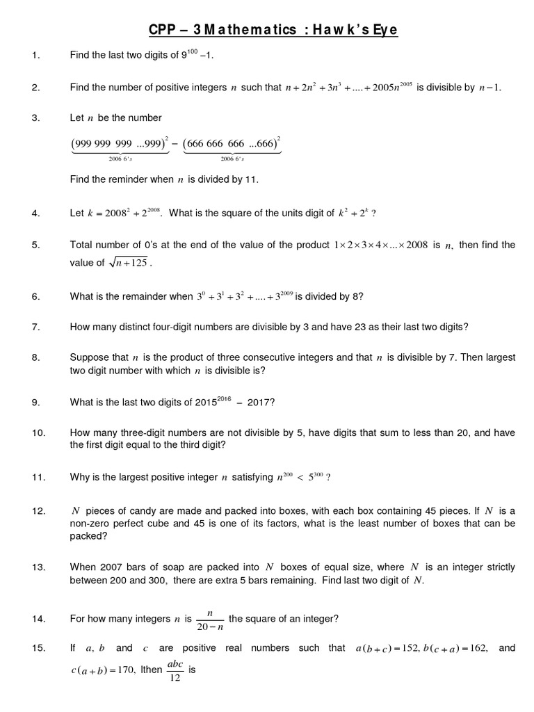 Hawk's Eye Mathematics Challenges | PDF | Numbers | Number Theory