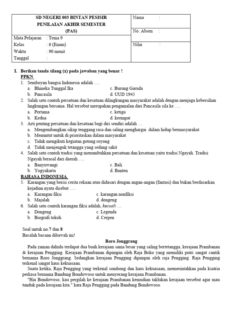 Soal PAS TEMA 9 Kelas 6 | PDF | Ilmu Sosial