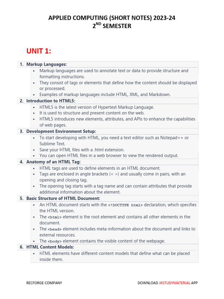 Applied Computing Notes - 2024 | PDF | Html Element | Html Applied Computing Notes - 2024 | PDF | Html Element | Html
