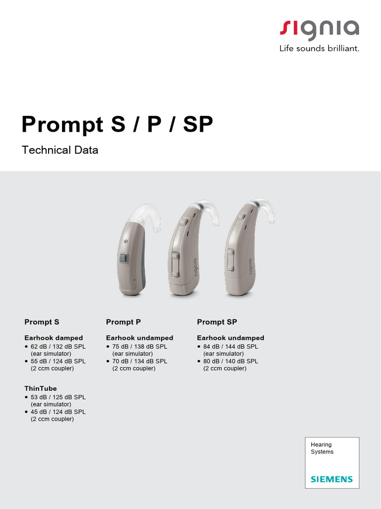 signia-prompt-p-hearing-aid | PDF | Decibel | Hertz
