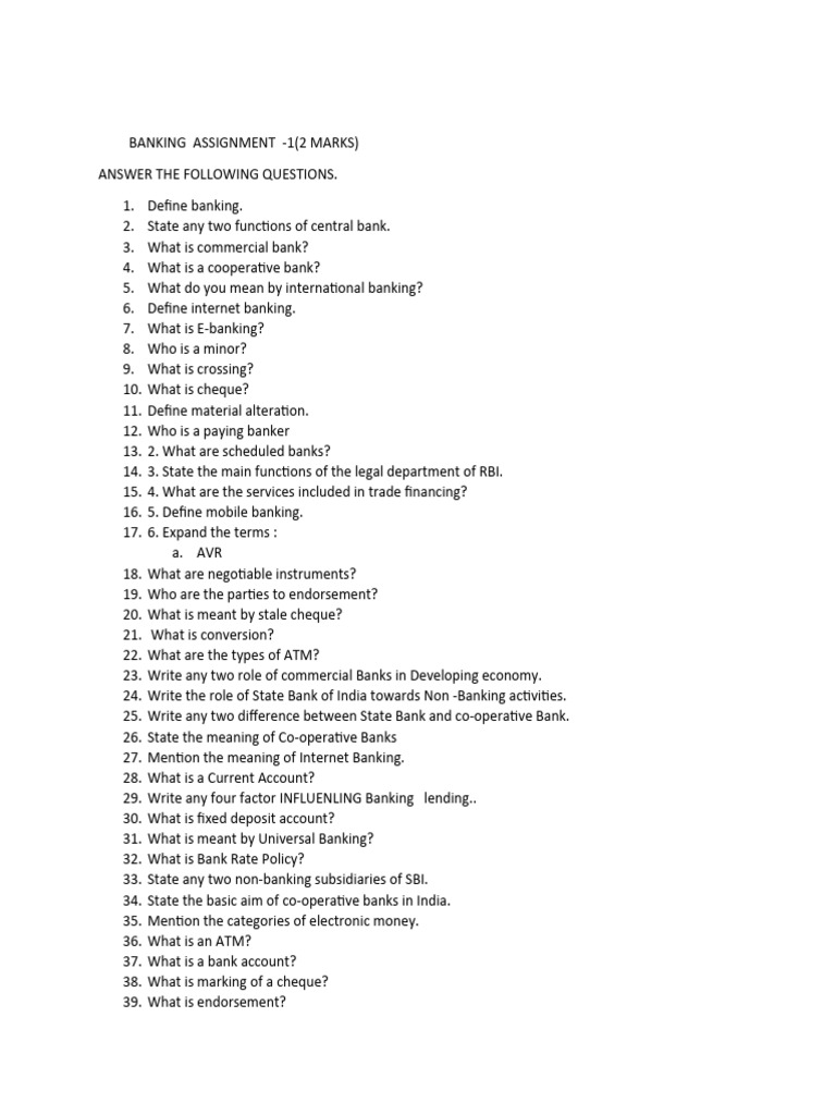 Banking Assignment 2 Marks. | PDF | Banks | Reserve Bank Of India