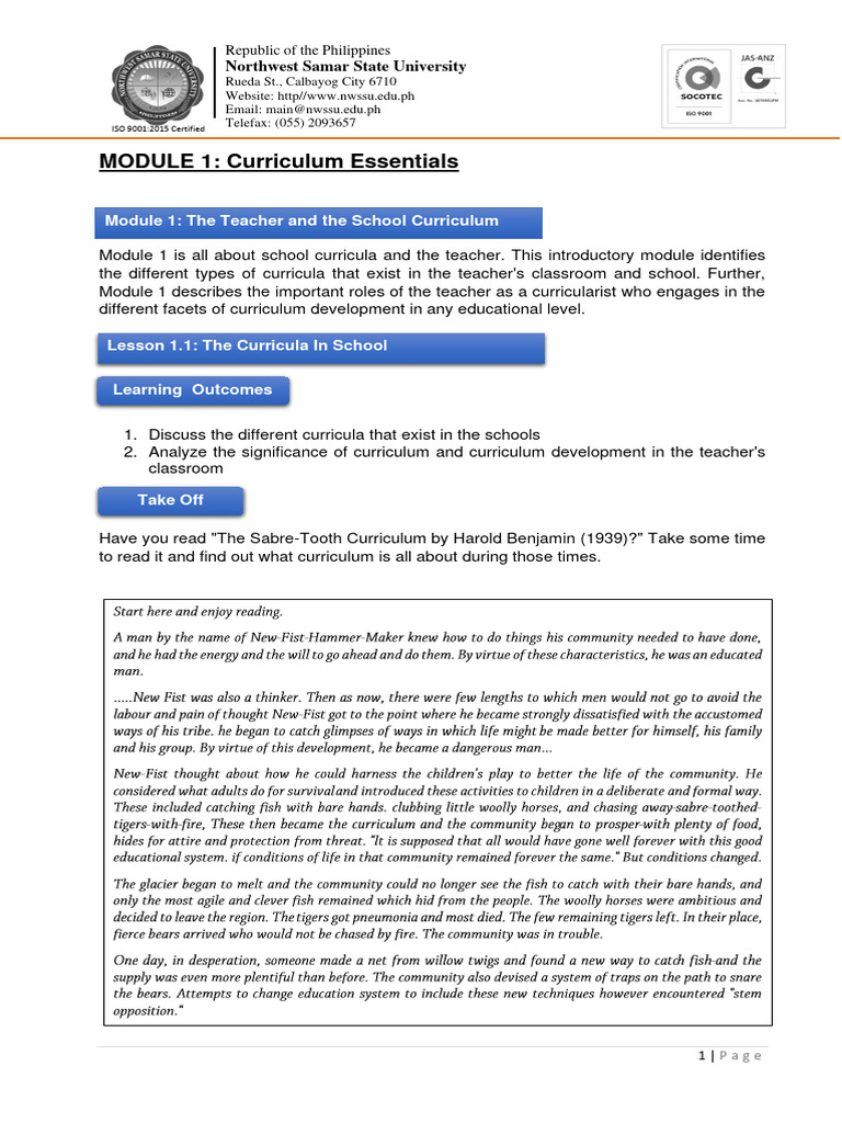 Prof Ed 6 Module 1 Lesson 1.1 2023 | PDF | Curriculum | Learning