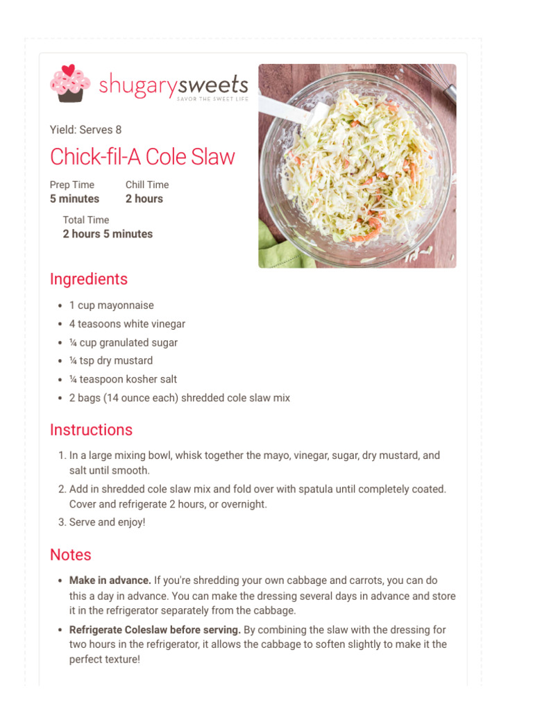 Chick-fil-A Coleslaw Recipe | PDF