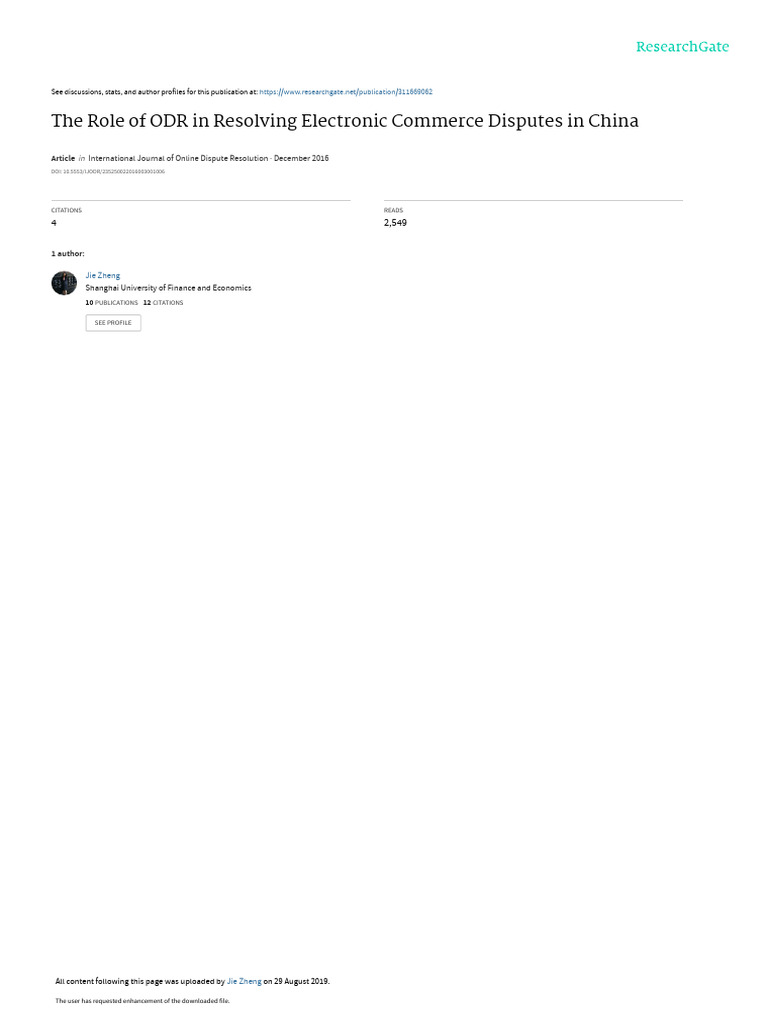 The Role of ODR in Resolving Electronic Commerce Disputes in China ...