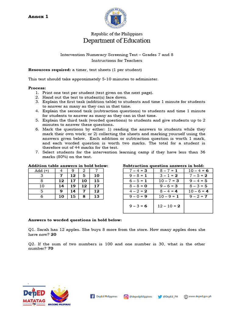 Grades 7-8 Numeracy Test Guide | PDF | Learning