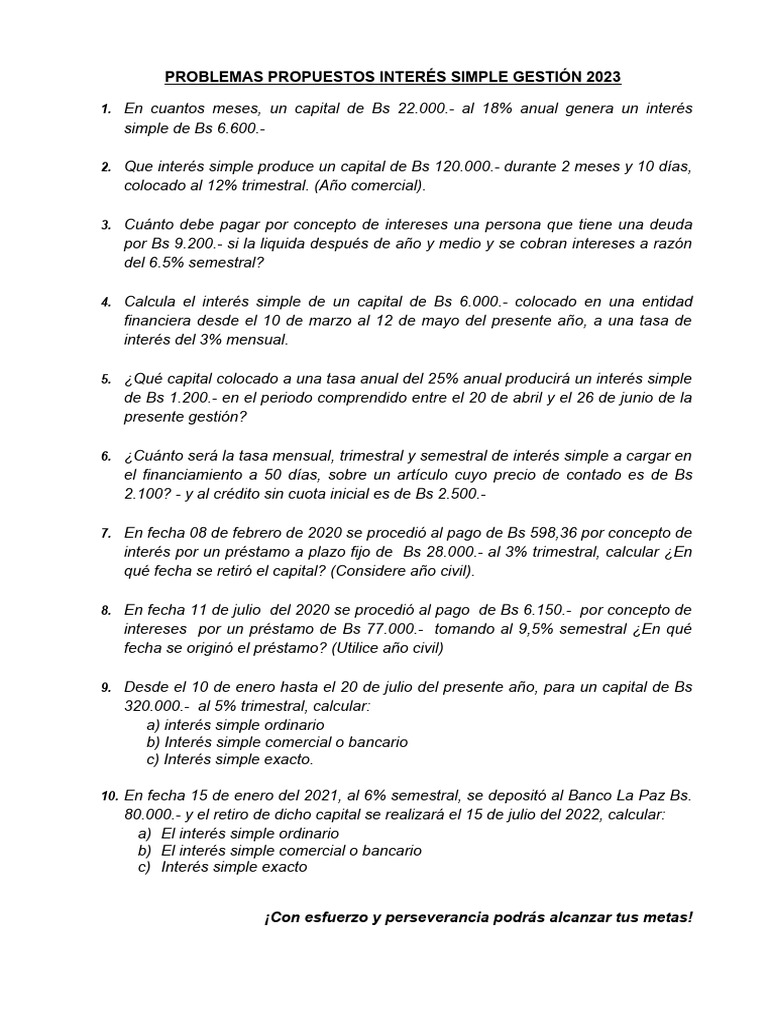 Practica Interes Simple 2-2023 | PDF