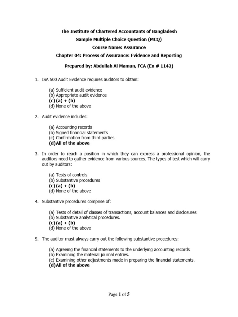 Audit Evidence MCQs for Accountants | PDF | Financial Audit | Audit