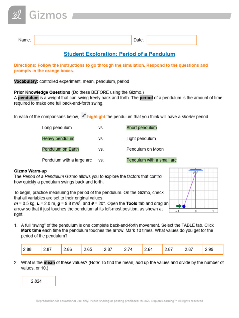 PeriodPendulumSE | PDF | Pendulum | Mass