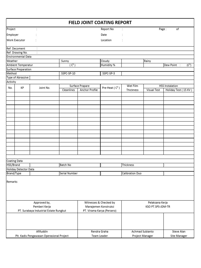 Format FIELD JOINT COATING REPORT | PDF