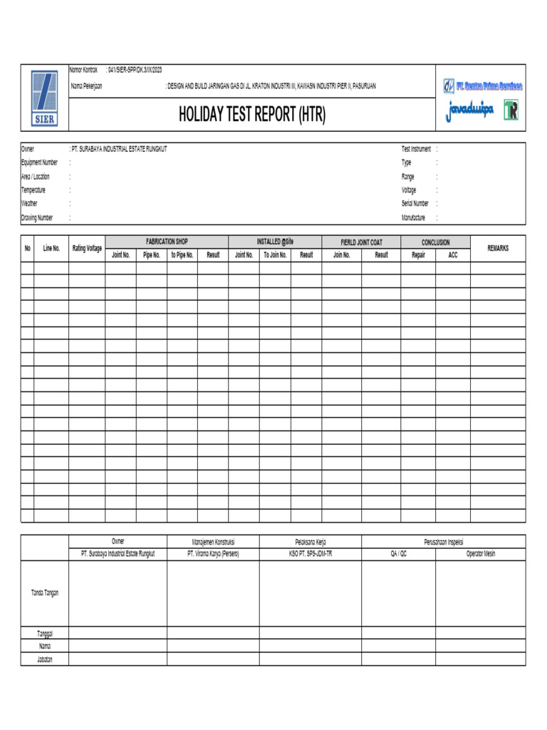 Form Holiday Test Report | PDF