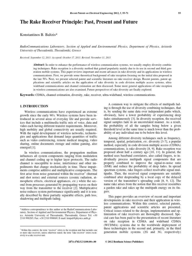 The Rake Receiver | PDF | Signal To Noise Ratio | Mimo