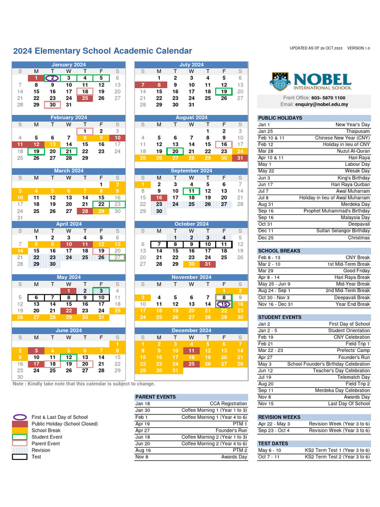 Elementary School 2024 Academic Calendar | PDF | Festival | Holidays