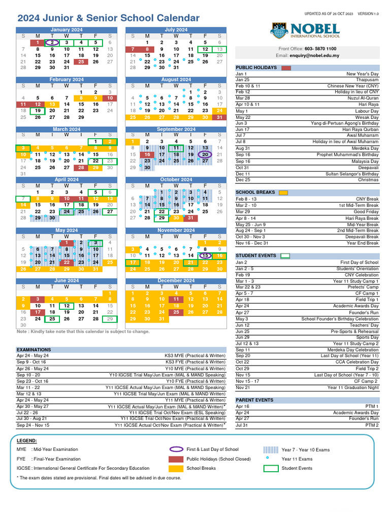 2024 Junior & Senior School Calendar | PDF | Malaysia | Observances