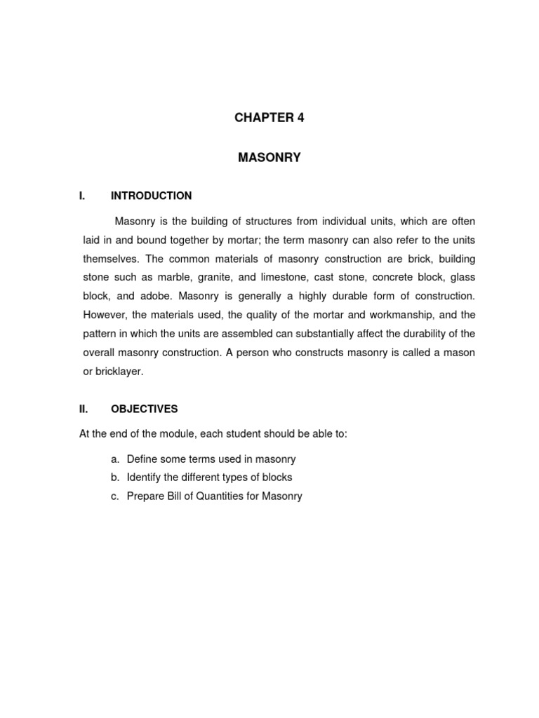 Module 4 Masonry | PDF | Masonry | Wall