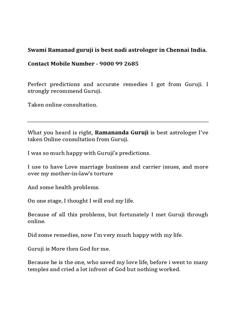 Swami Ramanad Guruji - A Best Naadi Jothidar & Astrologer - Chennai ...