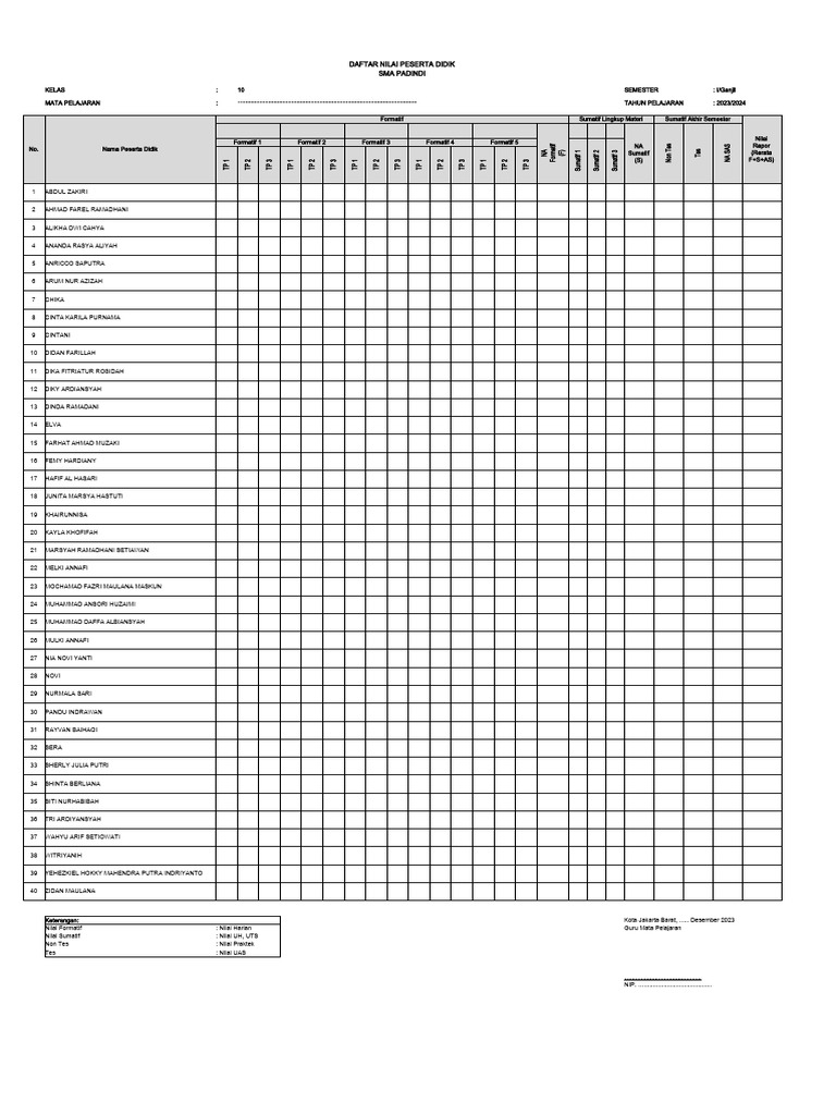 Format Nilai Sas Sma 2023 Pdf