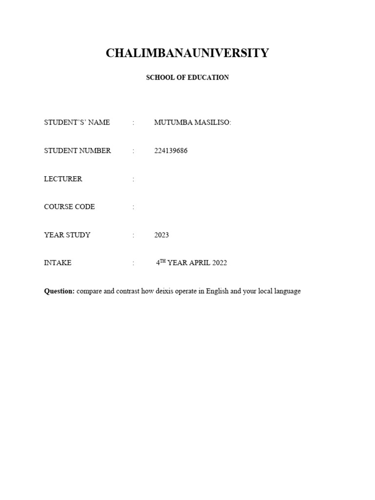 Deixis in English vs. Chinyanja: A Comparison | PDF | Grammatical ...