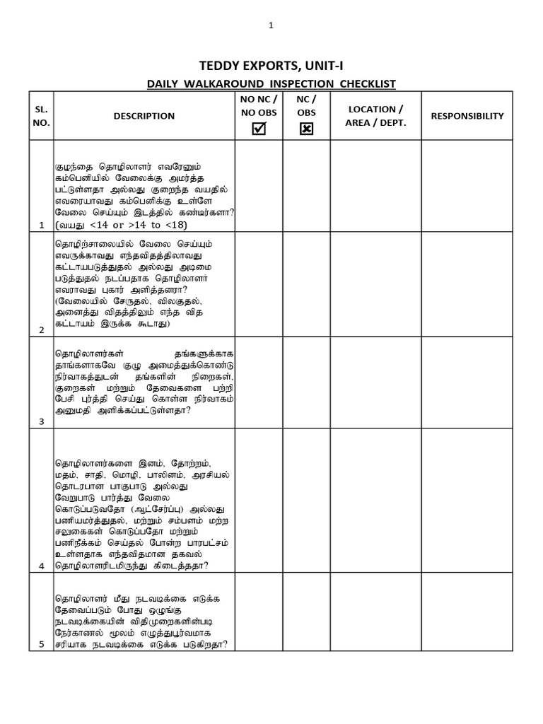 SPT Member's Daily Walkaround Inspection Checklist | PDF