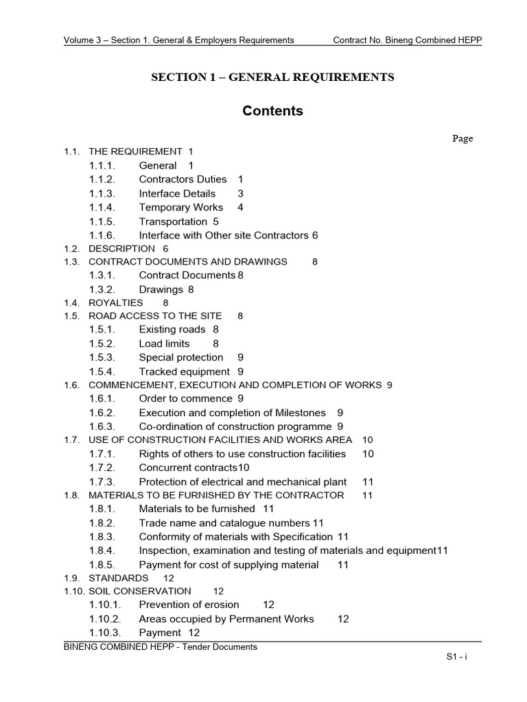 Section 1 GENERAL & EMPLOYERS REQUIREMENTS | PDF | Specification (Technical Standard ...