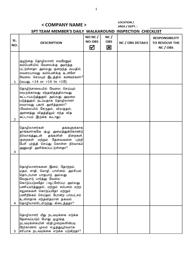 SPT Member Daily Walkaround Inspection Checklist | PDF