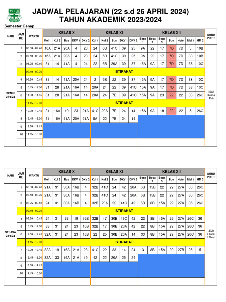 (April) Jadwal KBM 22 S.D 26 April 2024 | PDF