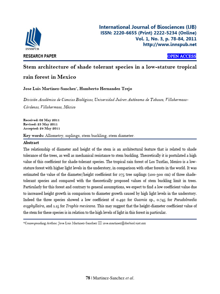 Stem Architecture of Shade Tolerant Species in A Low-Stature Tropical ...