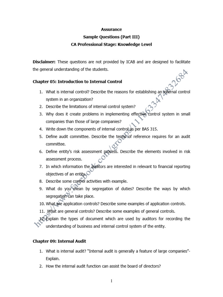 Sample Questions Part III, Set-4, by AAM, R#5 | PDF | Internal Control ...