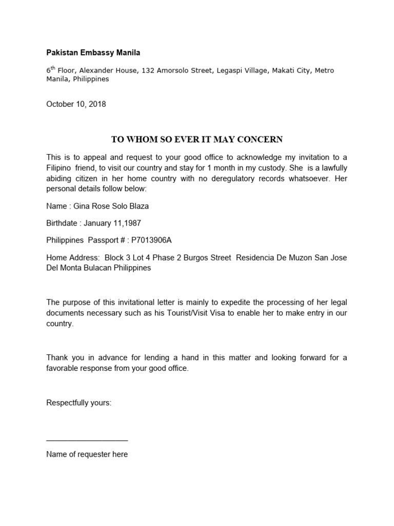Invitation Letter for Visa Approval | PDF | Social Science | Law