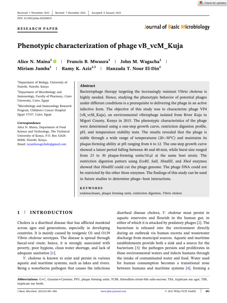 Journal of Basic Microbiology - 2023 - Maina - Phenotypic ...