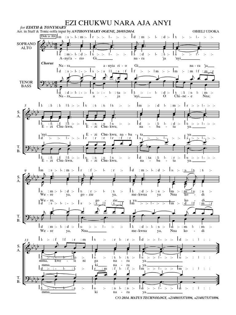 Ezi Chukwu Nara Aja Anyi Lyrics | PDF