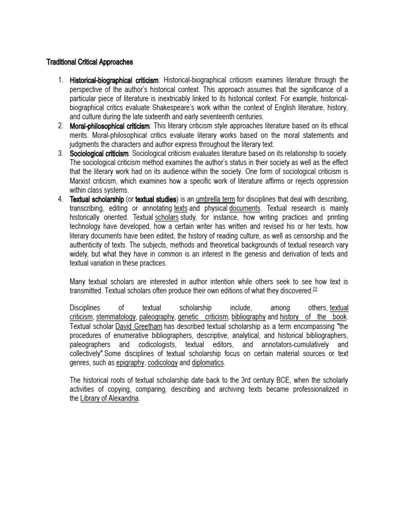 Traditional Critical Approaches | PDF | Bibliography | Textual Criticism