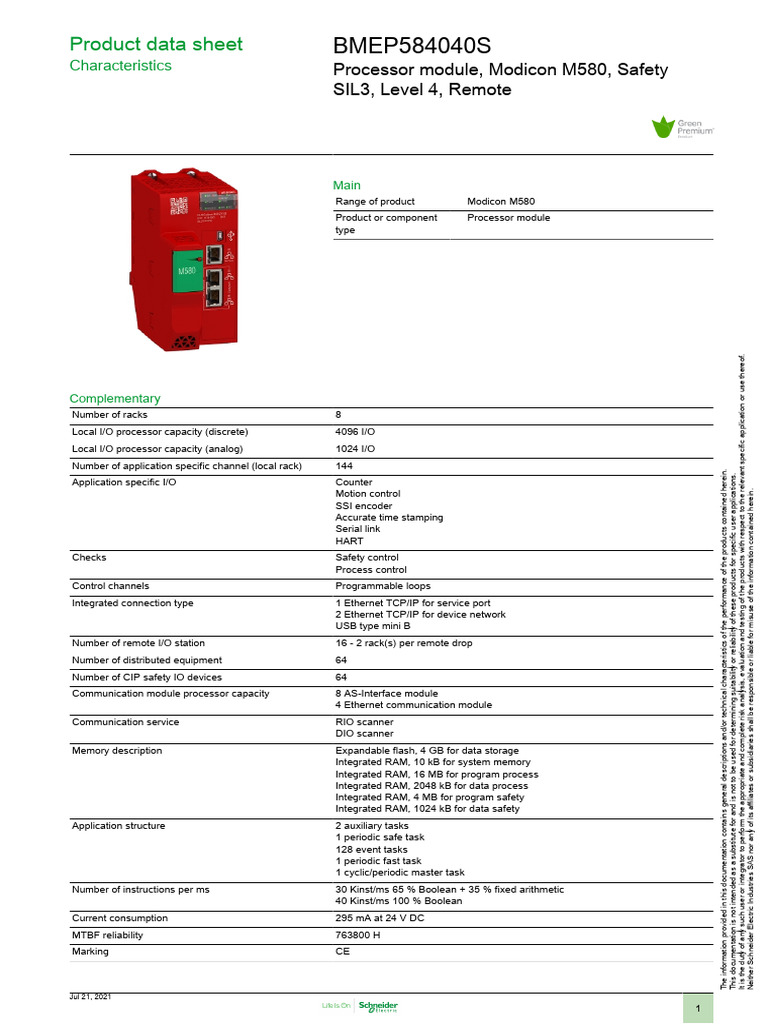 BMEP584040S: Product Data Sheet | PDF | Programmable Logic Controller | Input/Output