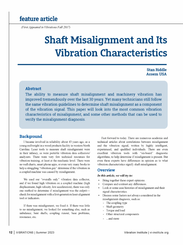 Shaft Misalignment and Its Vibration Characteristics | PDF