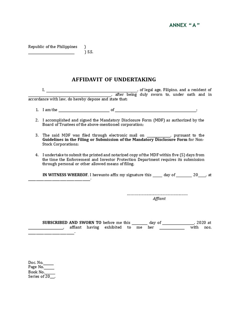 Notarized Affidavit of Undertaking | PDF