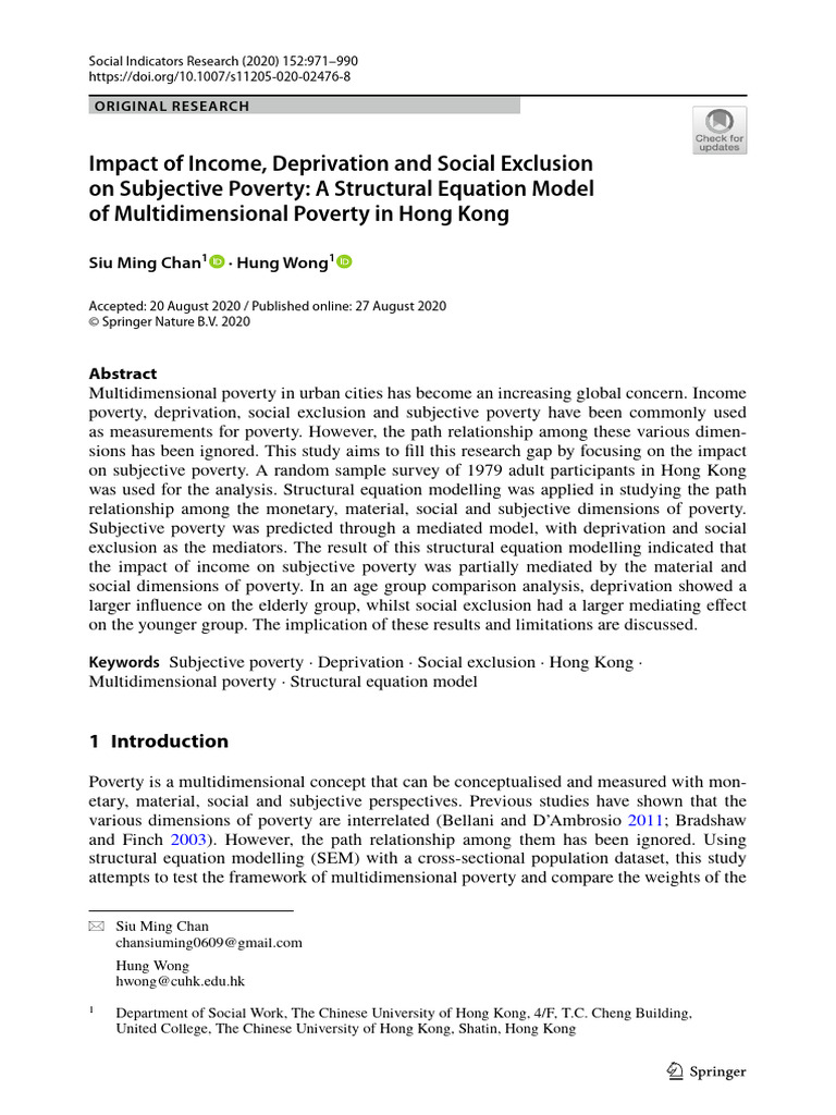 Impact of Income, Deprivation and Social Exclusion On Subjective ...