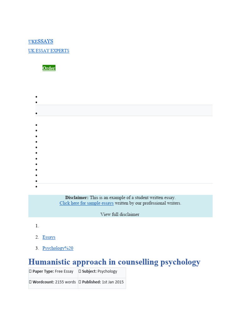 Humanistic Approach in Counselling Psychology: Ssays | PDF ...