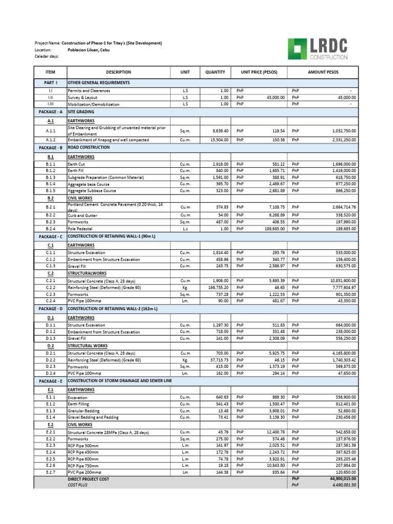 SITE DEVELOPMENT BOQ | Download Free PDF | Structural Engineering | Building Engineering