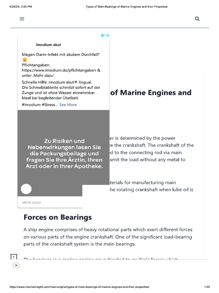 Types of Main Bearings of Marine Engines and Their Properties | PDF